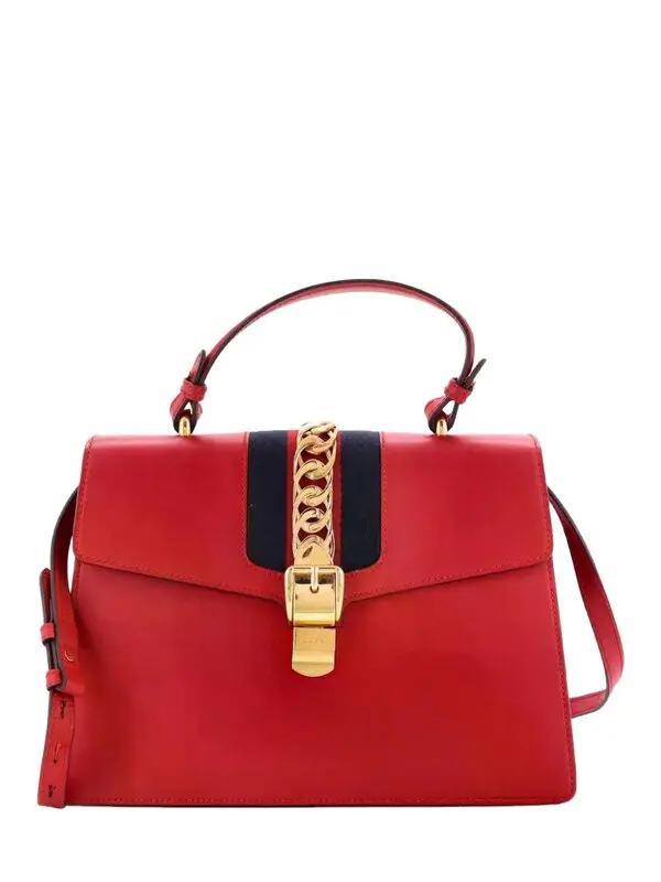 Gucci Sylvie Top Handle Bag Leather Medium Satchel - Red