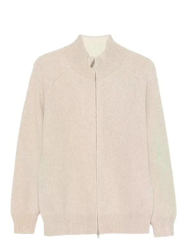 LARDINI Ribbed-knit Zip-up Cardigan - Neutrals