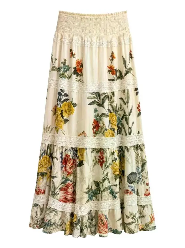 Alice + Olivia Stevie Floral-print Tiered Skirt - Neutrals