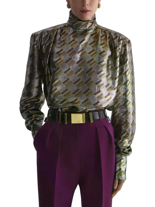 MUGLER Chess-check Fluid Blouse - Silver