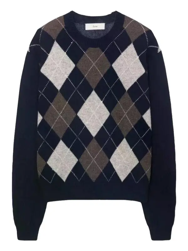 DUNST Argyle Crew-neck Sweater - Blue