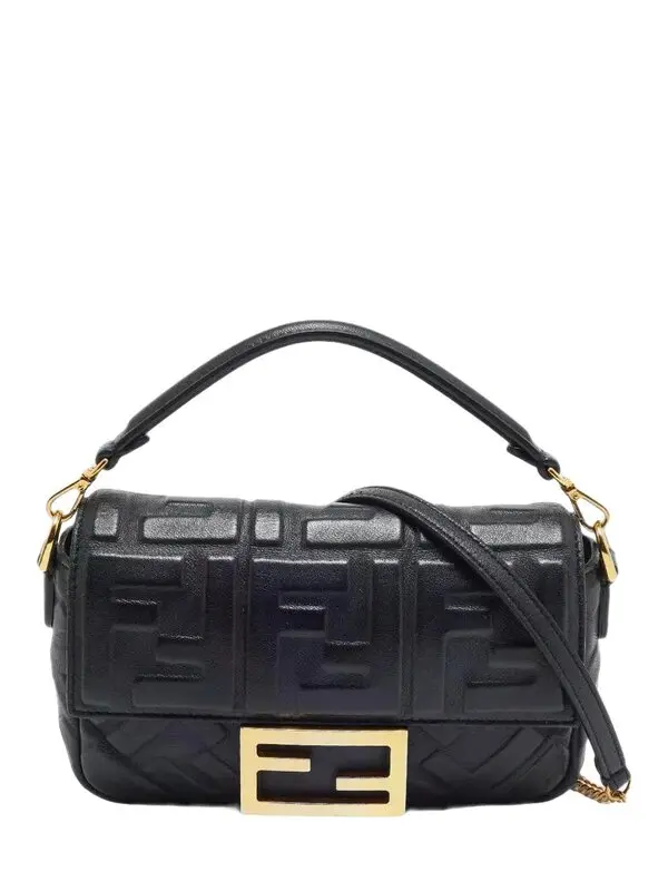 Fendi Mini 2020 Baguette Zucca Embossed Shoulder Bag - Black