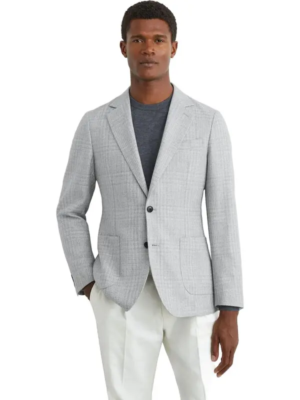 REISS Joe Wool-blend Check Single-breasted Blazer Tailored-fit - Grey