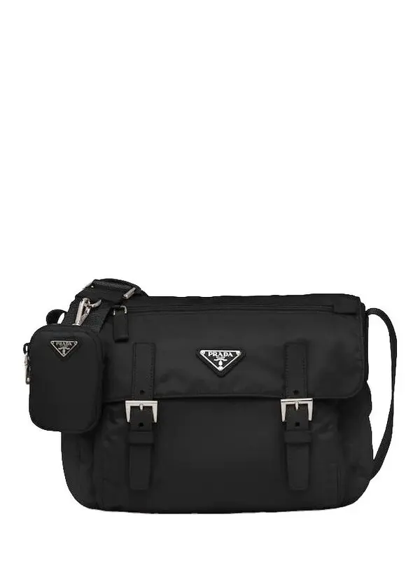 Prada Re Nylon Triangle Logo Plaque Shoulder Bag - Nero