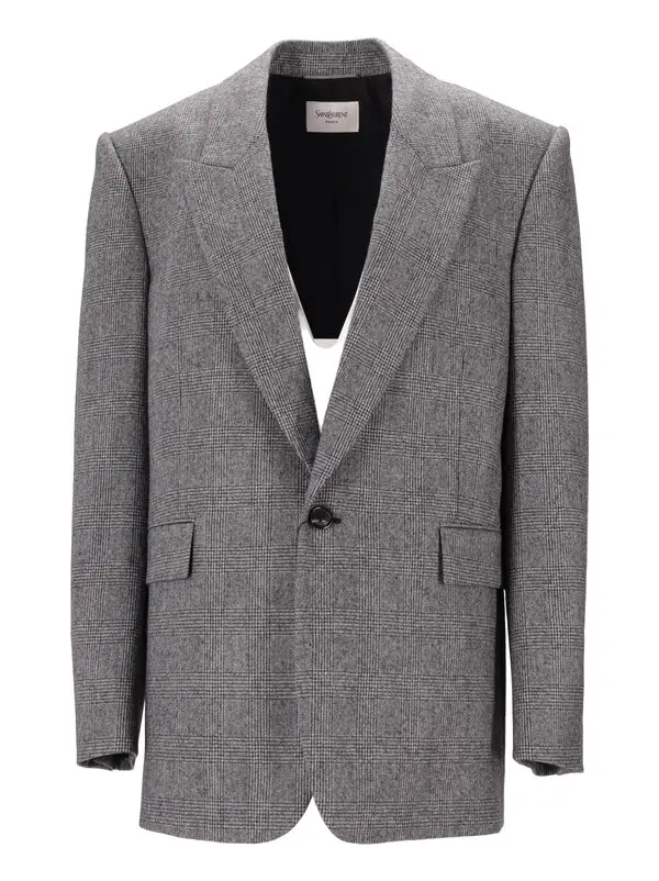 Saint Laurent Veste Un Bouton Col Crante´ Pr - Grey