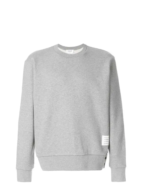 Thom Browne Crewneck Pullover W/ Center Back Rwb Stripe In Classic Loopback - Lt Grey