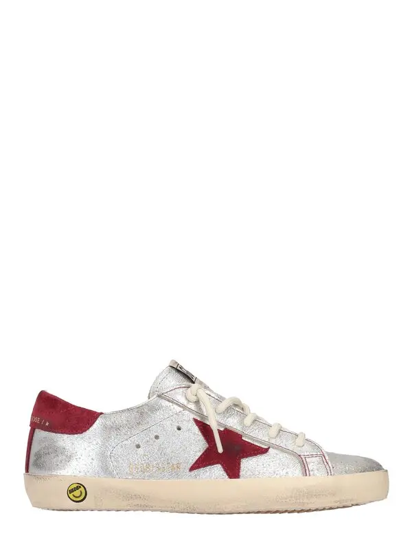 GOLDEN GOOSE Super Star Laminated Suede Upper Suede Star And Heel - Silver/red