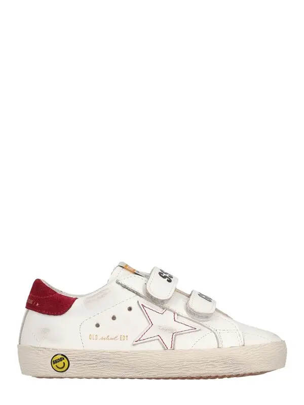 GOLDEN GOOSE Old School Leather Upper Toe Tongue Star And Strap Suede Heel - White/red