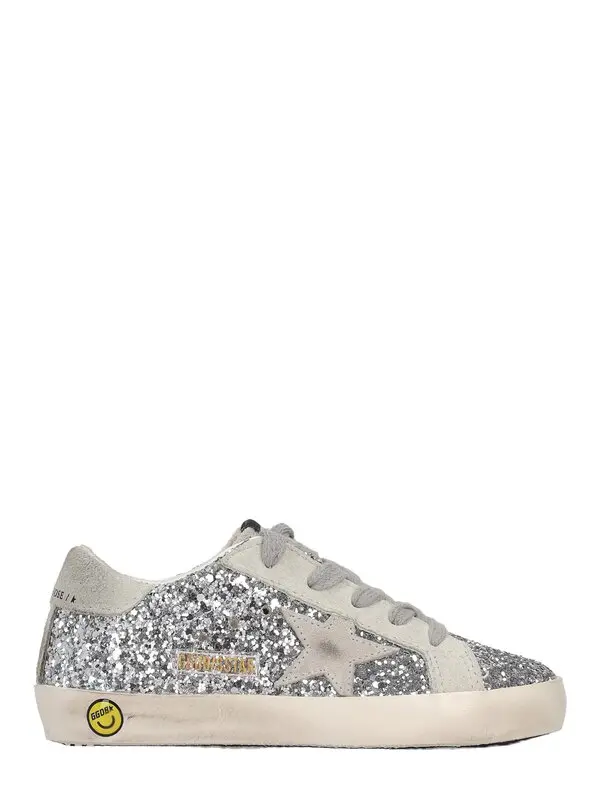 GOLDEN GOOSE Super Star Glitter Upper Suede Star And Heel - Silver/ice