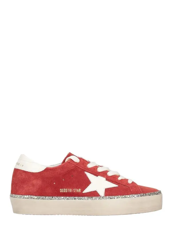 GOLDEN GOOSE Hi Star Suede Upper Leather Star And Heel With Glitter Foxing - Red Rust/white