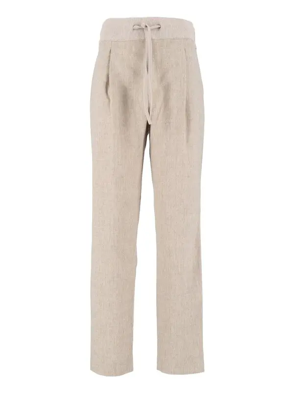 Fabiana Filippi Pantalone Jogging Con Pinces In Flanella Con Cinta Maglia Color Greige - Grey