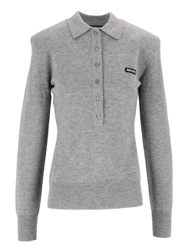 ROTATE BY BIRGER CHRISTENSEN Wool Longleeve Polo Frost Gray - Grey