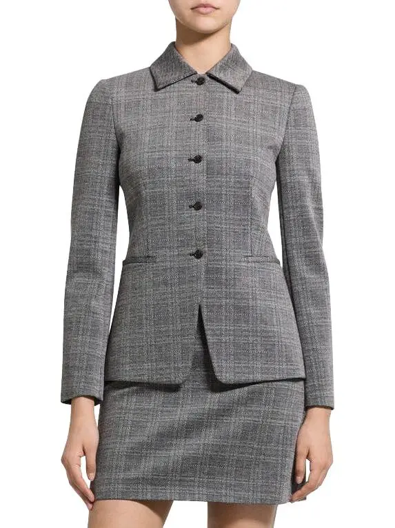 Theory Cutaway Glen Plaid Blazer - Tan Multi