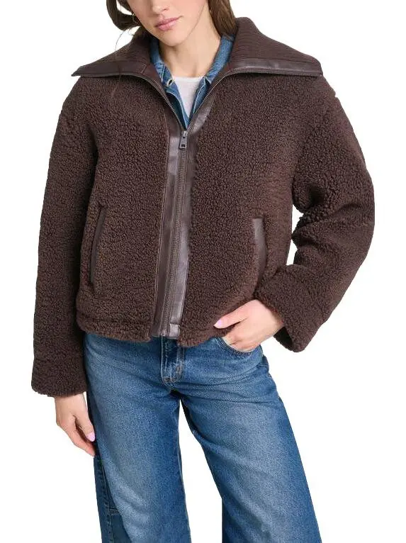 LEVI'S Floral Print Faux Shearling Bomber Jacket - Java