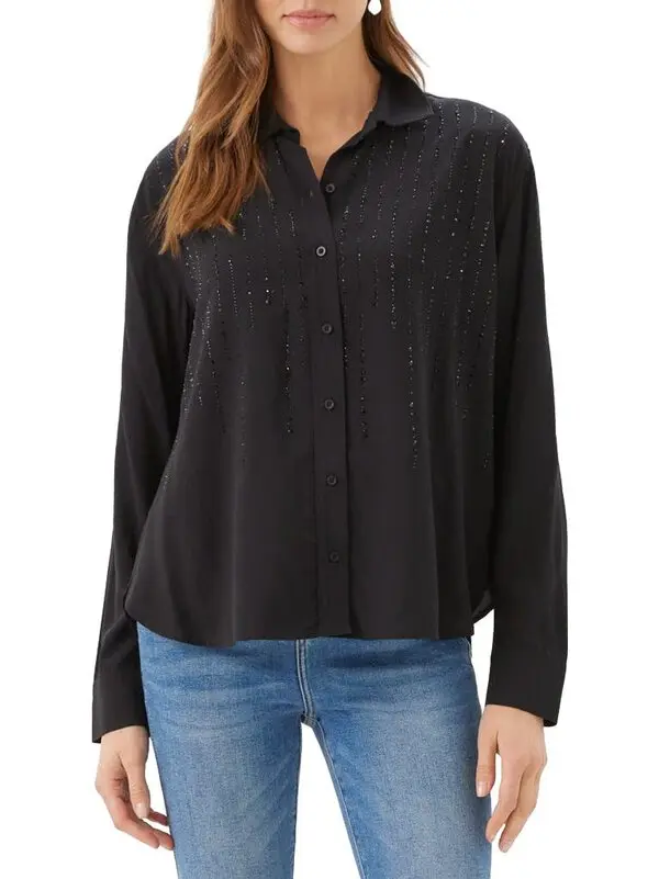 Karen Kane Gemstone Embellished Rayon Shirt - Black