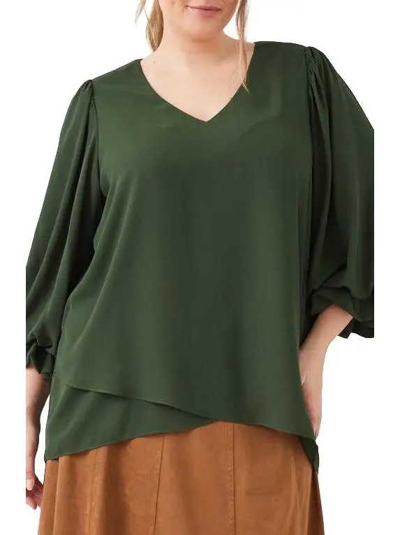 Karen Kane Layered Sleeve Asymmetric Top - Pine