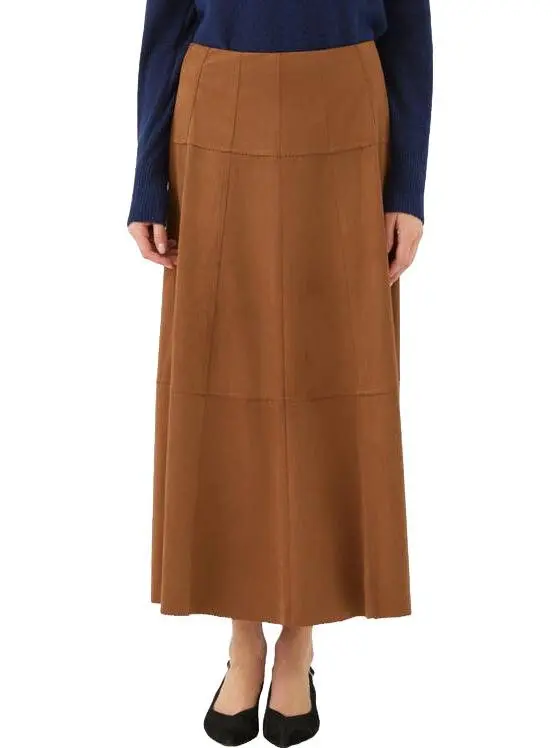 Karen Kane Tiered Faux Suede Midi Skirt - Camel