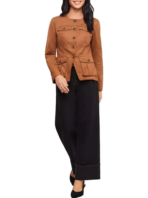 Karen Kane Faux Suede Cargo Jacket - Camel