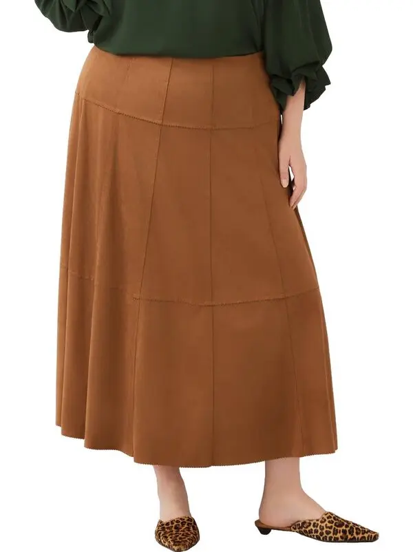 Karen Kane Tiered Faux Suede Midi Skirt - Camel