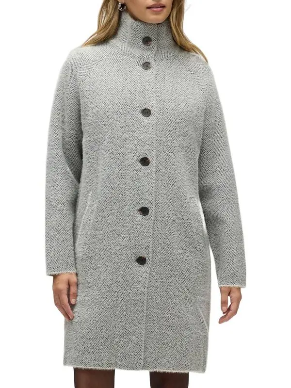 NVLT Eyelash Knit Knee Length Coat - Herringbone