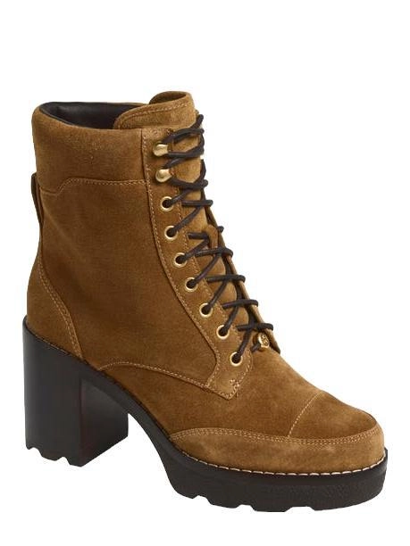 Tory Burch Romy Lug Heel Leather Bootie - Toffee
