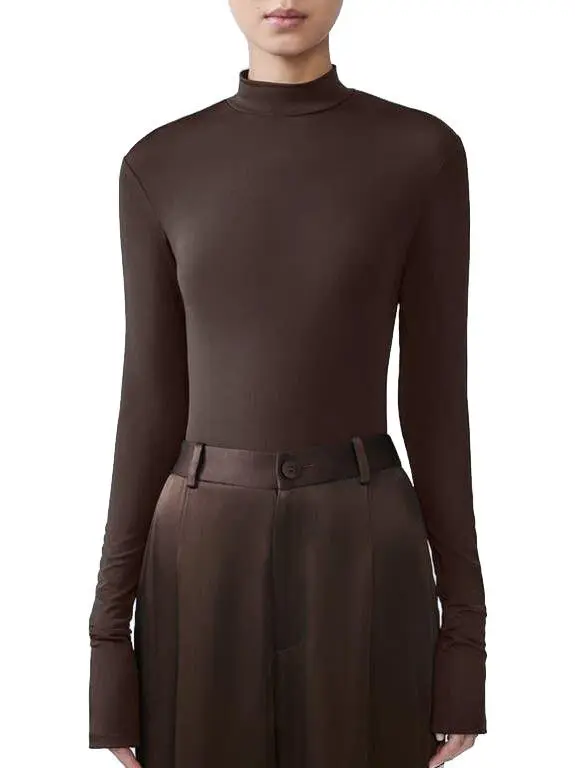 Lapointe Jersey Mock Neck Bodysuit - Chocolate