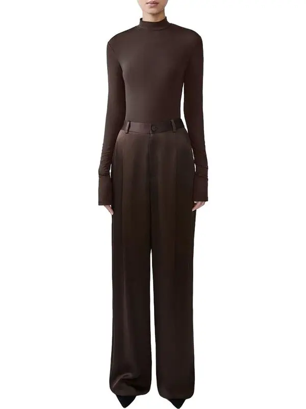 Lapointe Satin Relaxed Pleated Pant - Chocolate