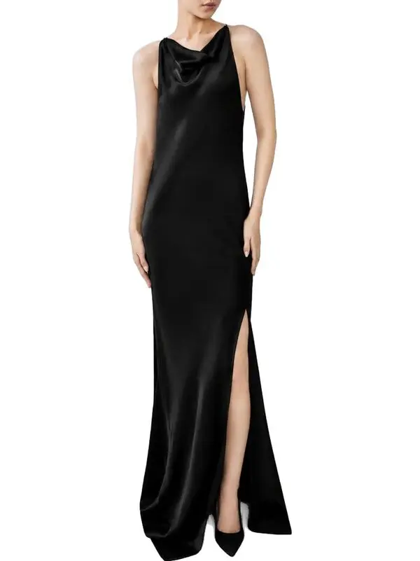 Lapointe Satin Halter Gown - Black