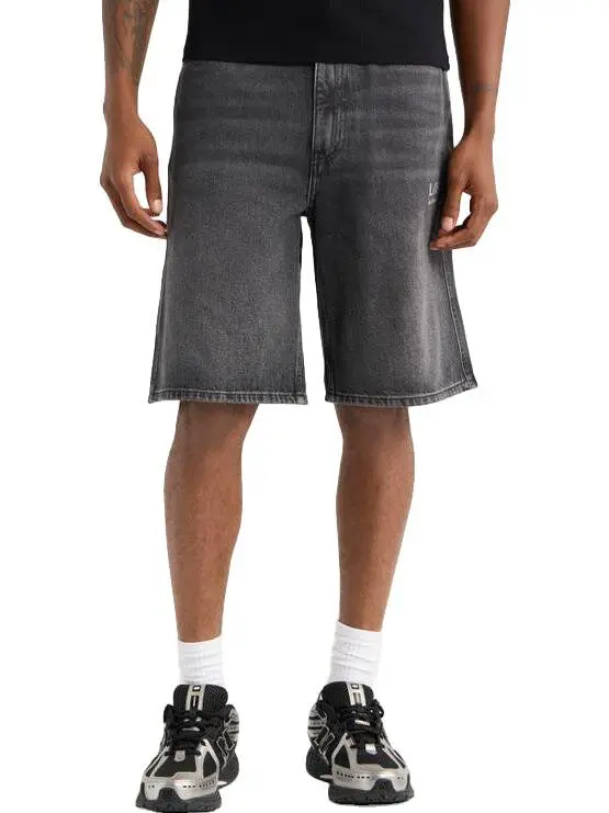 L/AB C/O OFF-WHITE Diagonal Logo Denim Shorts - Phantom Black