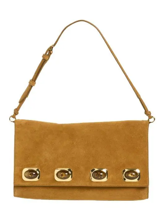 Veronica Beard Edit Stone Embellished Suede Shoulder Bag - Acorn