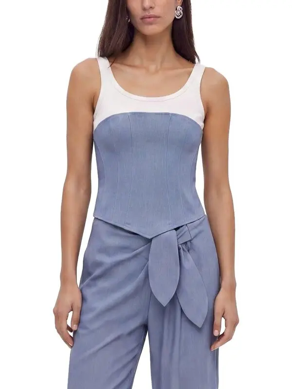 NOCTURNE Denim Trim Blouse - Blue