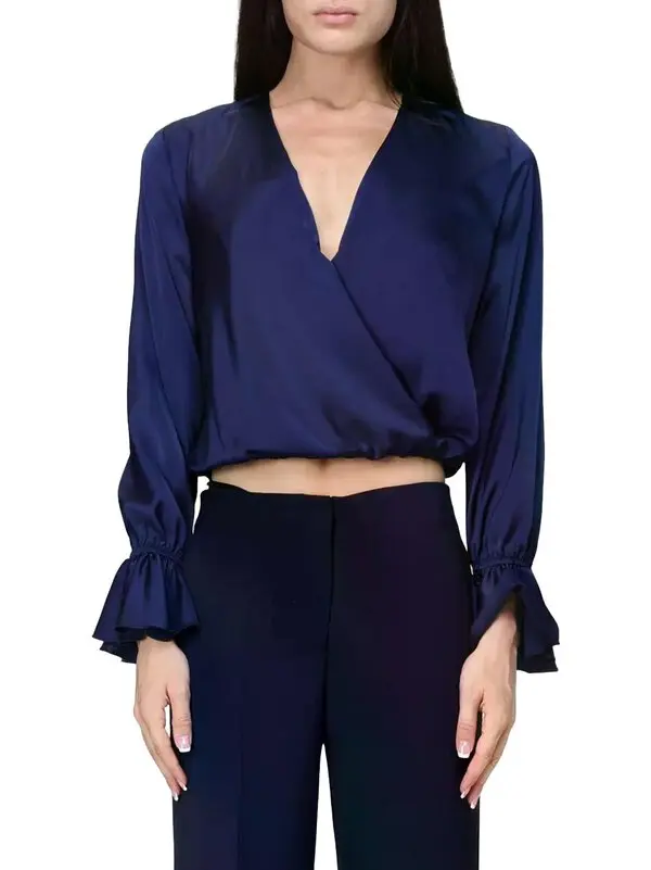 HANITA Ruffled-cuff Wrap Blouse - Blue