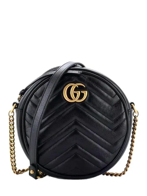 Gucci Gg Marmont Round Shoulder Bag Matelasse Leather Mini Crossbody Bag - Black