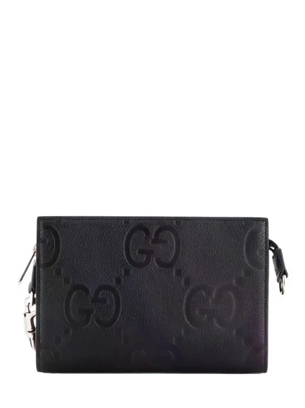 Gucci Zip Crossbody Bag Jumbo Gg Embossed Leather Shoulder Bag - Black