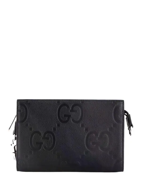 Gucci Zip Crossbody Bag Jumbo Gg Embossed Leather Shoulder Bag - Black