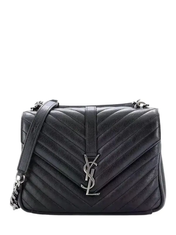 Saint Laurent Classic Monogram College Bag Matelasse Chevron Leather Medium Crossbody Bag - Black