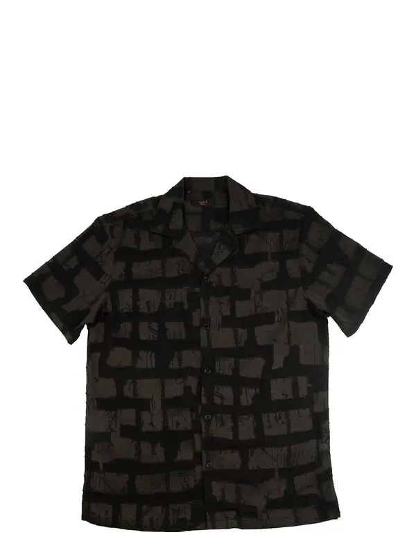 EIGHT X Noir Artisan Short Sleeve Button Up Shirt - Black