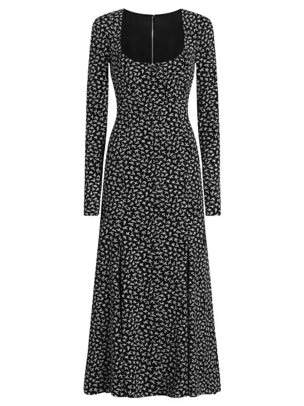 Dolce & Gabbana Leaf-print Charmeuse Dress - Black