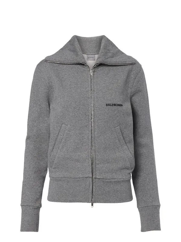 Balenciaga Logo Cotton Zip-up Sweatshirt - Grey