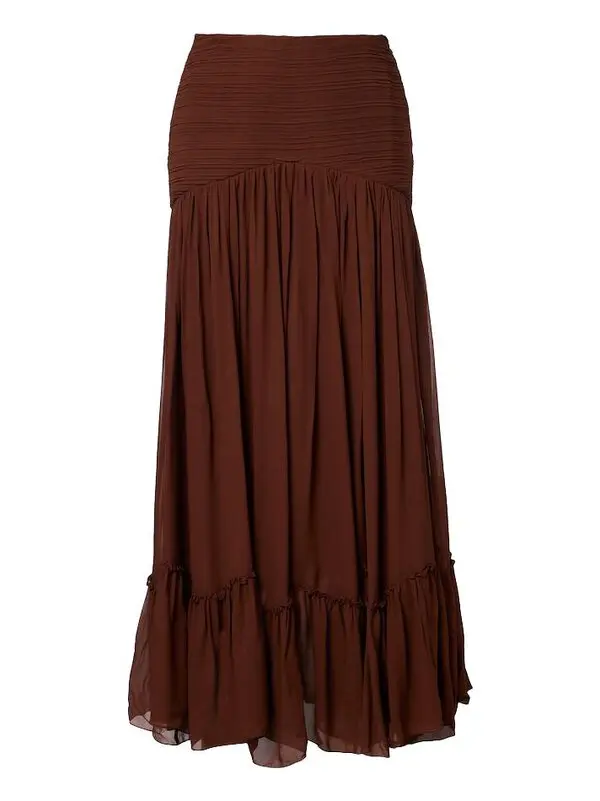 JACQUES WEI Pleated Chiffon Maxi Skirt - Brown
