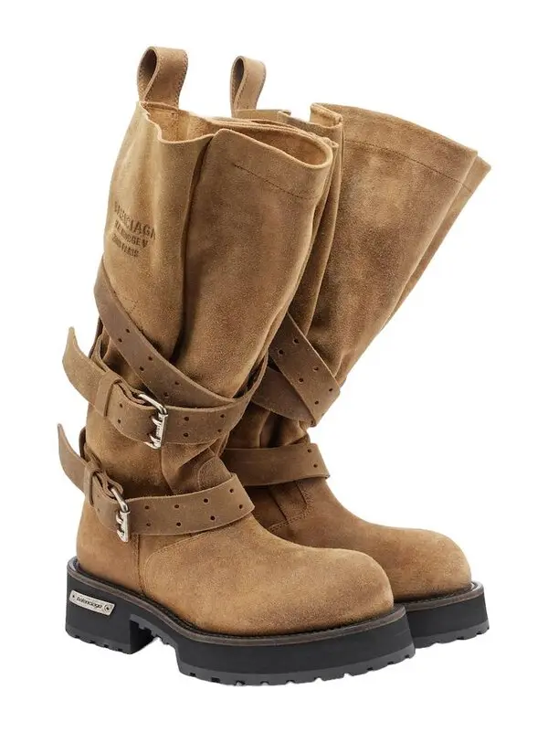 Balenciaga Venom Suede Biker Boots - Brown