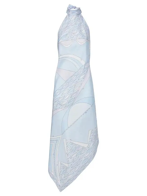 Emilio Pucci Dune Asymmetric Silk Twill Midi Dress - Blue