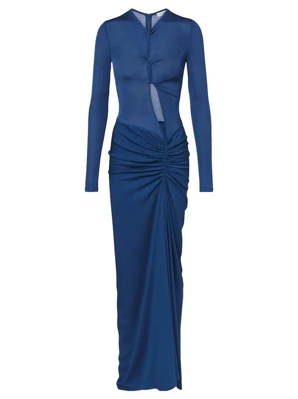 Christopher Esber Open Twist Cutout Ruched Jersey Maxi Dress - Blue