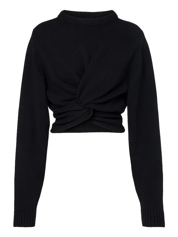 Balenciaga Cropped Gathered Wool Sweater - Black