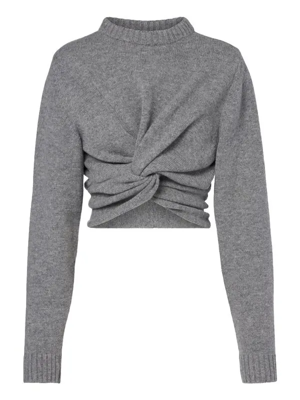 Balenciaga Cropped Gathered Wool Sweater - Grey