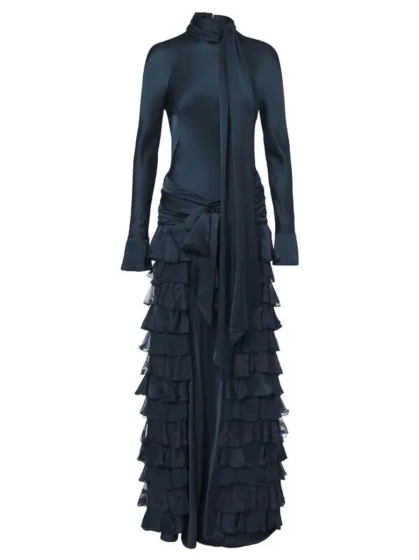 Zimmermann Valiant Ruffled Silk Satin And Chiffon Gown - Blue