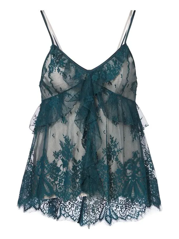JACQUES WEI Ruffled Lace Camisole - Blue