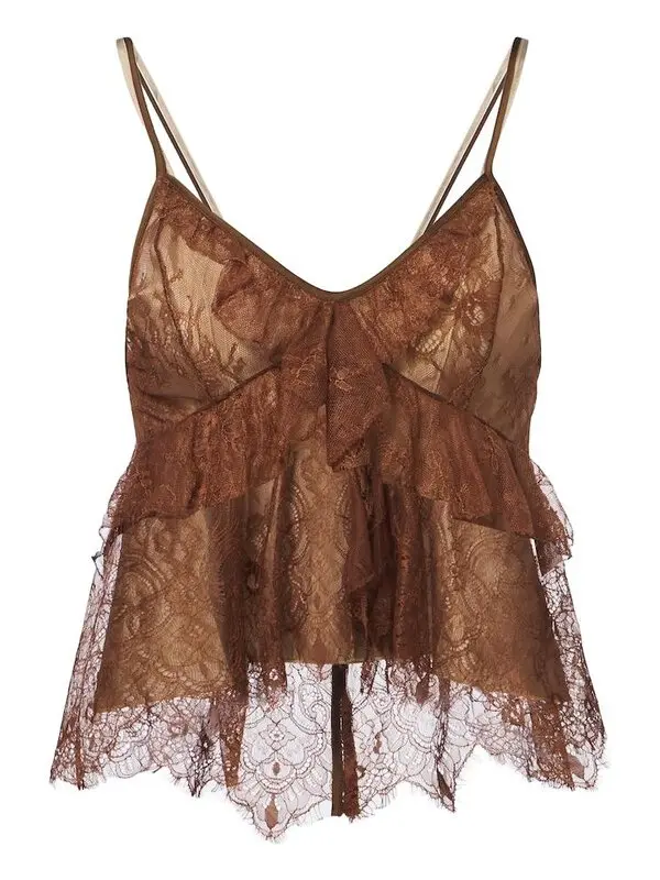 JACQUES WEI Ruffled Lace Camisole - Brown