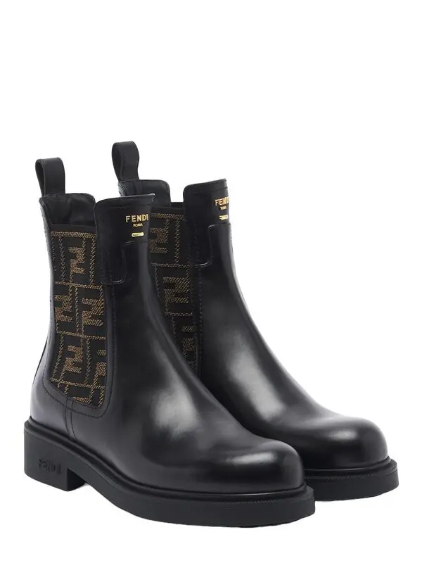 Fendi Commando Ff Zucca Leather Chelsea Boots - Black