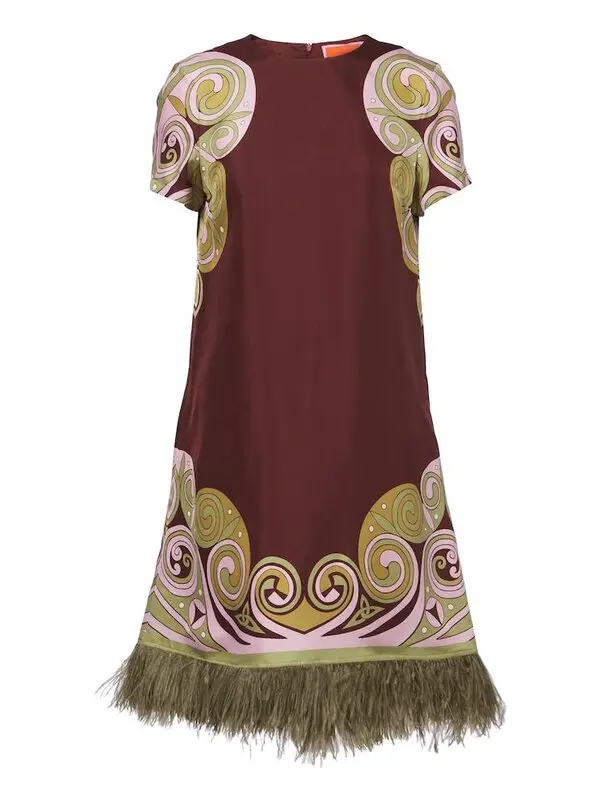 La DoubleJ Kells Swirl Feather-trimmed Silk Minidress - Multicoloured